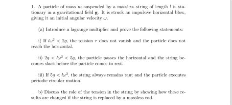 Solved A particle of ﻿mass m ﻿suspended by ﻿a massless | Chegg.com