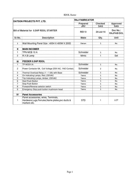 0 5hp Rdol Starter Control Panel Pdf Switch Electronics