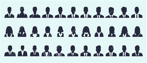비즈니스 사람들이 아바타 프로필 머리 아이콘 실루엣 비즈니스 남자 여자 사용자 얼굴 아바타 아이콘을 설정 프리미엄 벡터