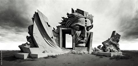 Ancient Eroded Marble Deity Heads Monolithic Ruined Monument Greek