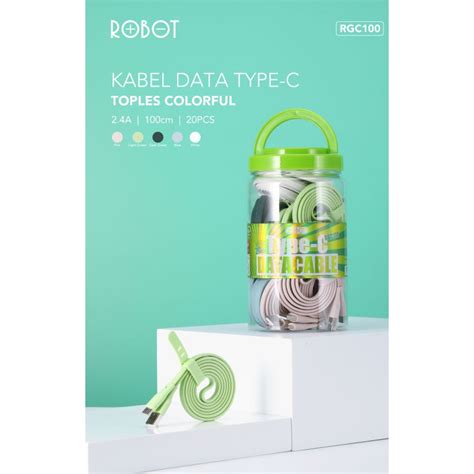 Jual ROBOT RGC100 Kabel Data Type C 2 4A 1M Data Cable 1 Box Isi 20 Pcs Shopee Indonesia