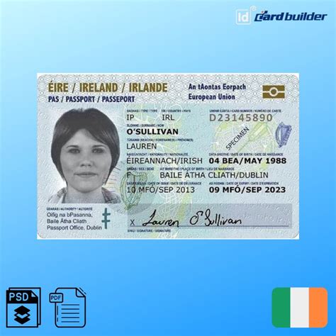 Ireland Id Card Template Irish Id Psd