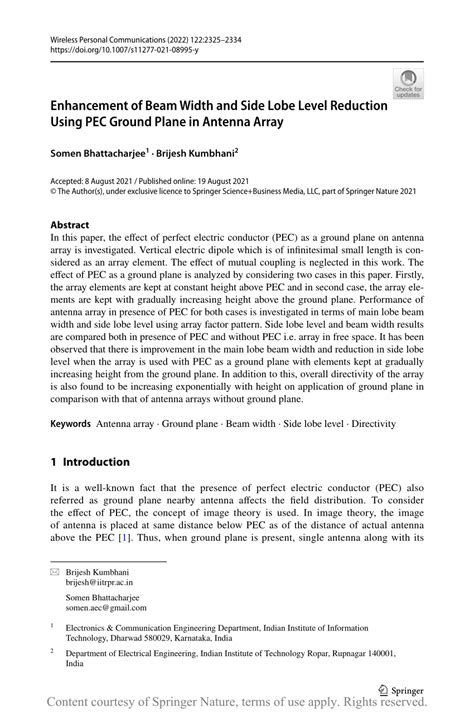 Enhancement Of Beam Width And Side Lobe Level Reduction Using Pec