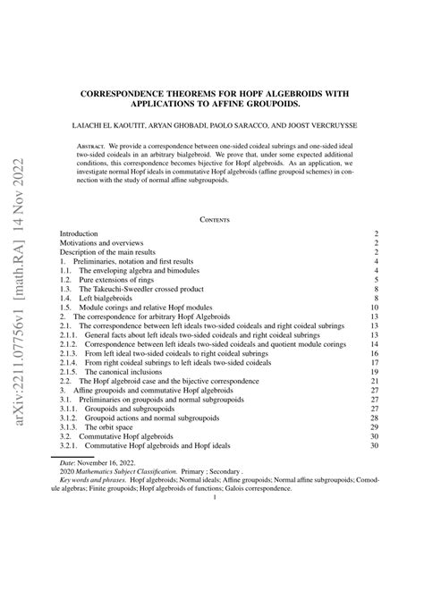 Pdf Correspondence Theorems For Hopf Algebroids With Applications To Affine Groupoids