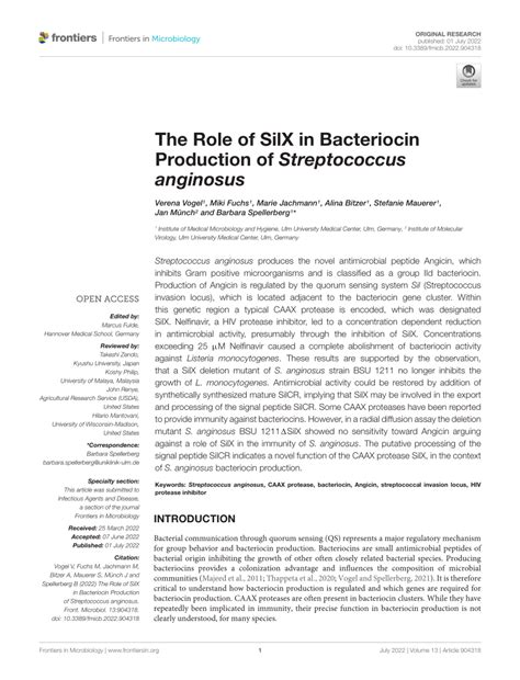 Pdf The Role Of Silx In Bacteriocin Production Of Streptococcus Anginosus