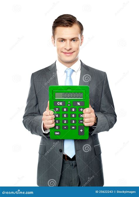 Corporate Man Showing Big Calculator Stock Image Image Of Human Executive
