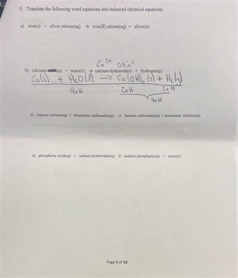 Solved Translate The Following Word Equations Into Balanced