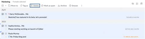 Deleting Mail Zoho Mail