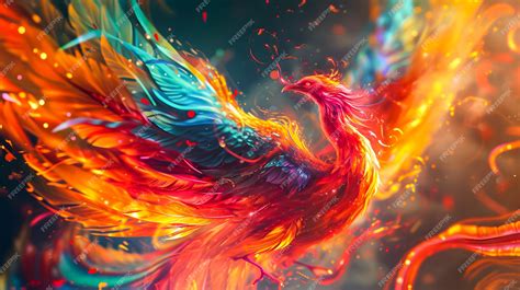 Background Of A Rainbow Phoenix Bird Flying In A Sky Full Of Clouds Rainbow Phoenix Wallpaper