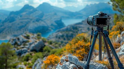 Premium Photo Professional Camera On Tripod Overlooking Scenic