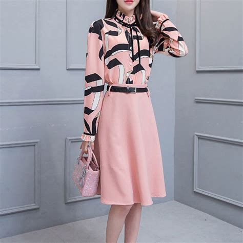 여성 봄 핑크 프린트 블라우스 스커트 투피스 세트