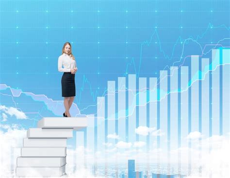 premium photo portrait of a blond woman standing on a stack of white