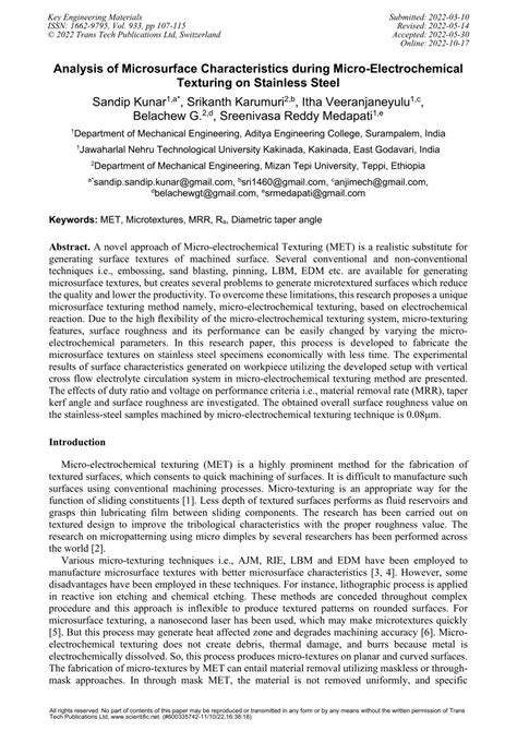 Pdf Analysis Of Microsurface Characteristics During Micro Electrochemical Texturing On