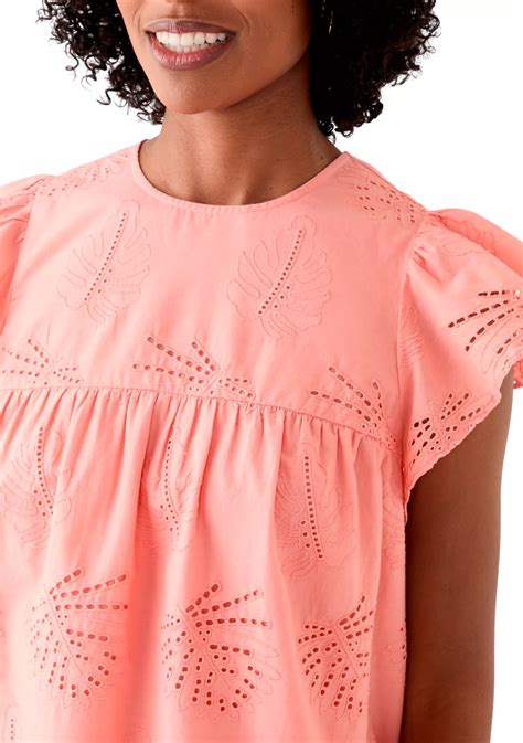 Crown And Ivy™ Womens Short Flutter Sleeve Embroidered Eyelet Top Belk
