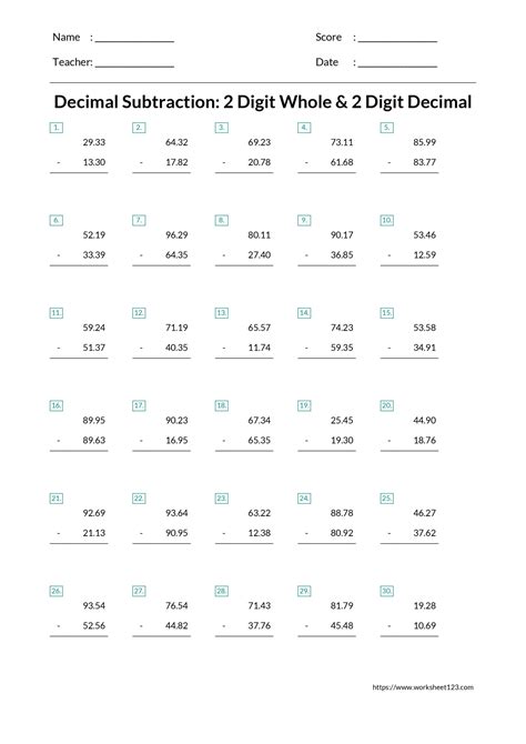 Decimal Subtraction Worksheet Made By Teachers