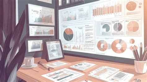 modern office workspace with data visualization analytics dashboard
