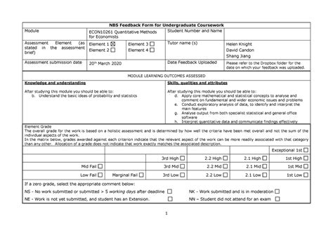 Econ10261 Marking Matrix 2019 20 Warning Tt Undefined Function 32 N Bs Fe E D B A Ck For M