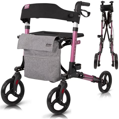 Vive Sunstride Rollator For Seniors Foldable Walker With Seat