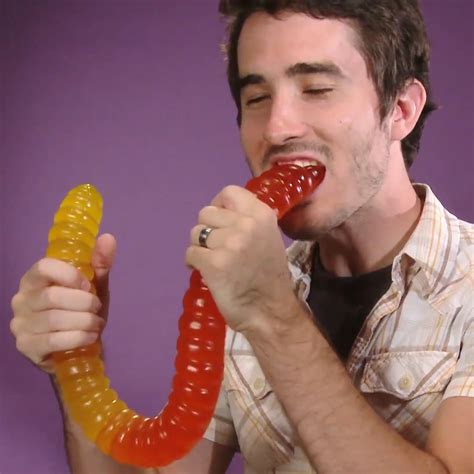 Man Enjoying The Worlds Largest Gummy Worm Imgur