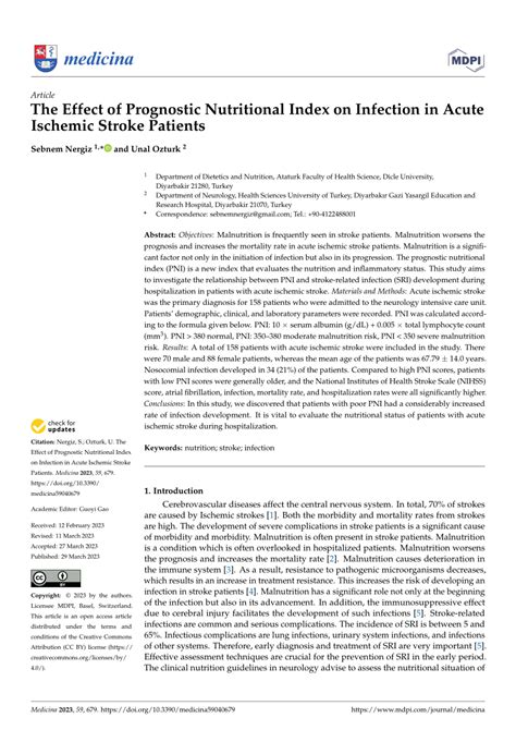 Pdf The Effect Of Prognostic Nutritional Index On Infection In Acute