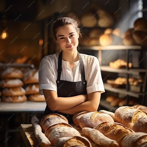 Premium Ai Image Young Female Baker Standing In Her Bakery Baking