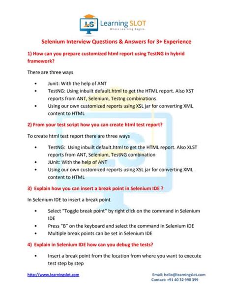 Interview Question And Answers For 3 Years Experienced In Selenium