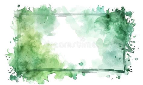 Vintage Green Watercolor Rectangle Frame Isolated On White Background Decorative Element For