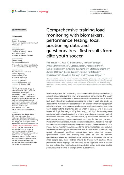 Pdf Comprehensive Training Load Monitoring With Biomarkers
