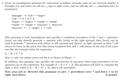 solved given an unambiguous grammar for expressions as