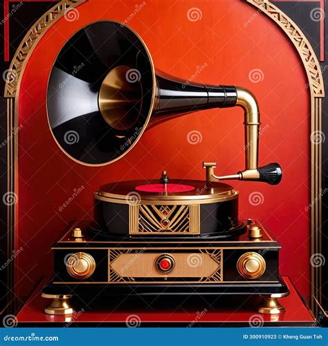 Vintage Gramophone Old Music Record Player Retro Art Deco Style