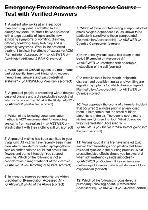 Emergency Preparedness And Response Course Test With Verified Answers