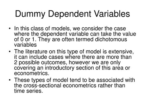 Ppt Dummy Dependent Variable Models Powerpoint Presentation Free Download Id280597