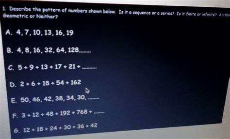 solved 1 describe the pattern of numbers shown below is it a