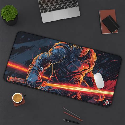 Electric Warrior Desk Mat Vibrant Sword Battle Design With Energy Bolts Etsy