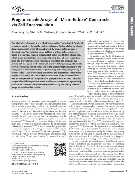 Pdf Programmable Arrays Of Micro Bubble” Constructs Via Self