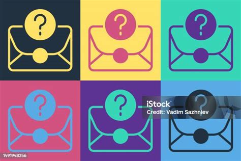 색상 배경에 격리 된 물음표 아이콘이있는 팝 아트 봉투 물음표 기호가 있는 문자입니다 이메일로 요청을 보내십시오 벡터 고풍스런에