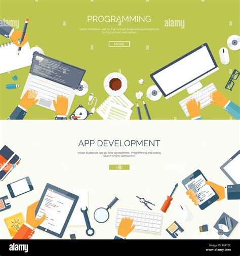 Vector Illustration Flat Background Coding Programming Seo Search Engine Optimization App