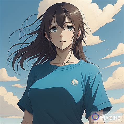 Anime Girl In A Blue T Shirt By Imagesbyai On Deviantart