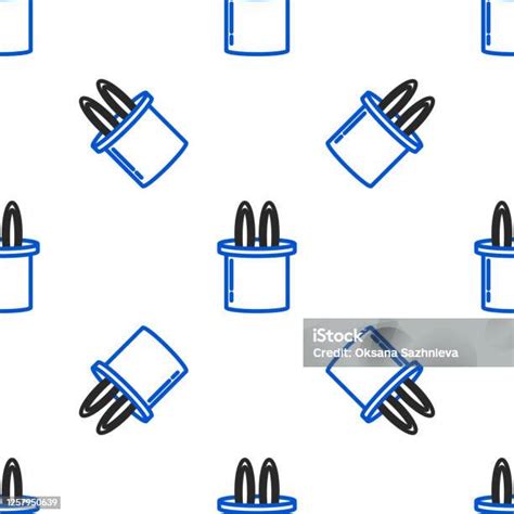 라인 마술사 모자와 토끼 귀 아이콘 흰색 배경에 절연 원활한 패턴 마술 미스터리 엔터테인먼트 컨셉 다채로운 개요 개념 벡터 토끼 고기에 대한 스톡 벡터 아트 및 기타 이미지