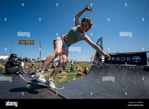 Skaters Use The Mini Ramp At The Wavelength Spring Classic Festival In Woolacombe Bay In Devon
