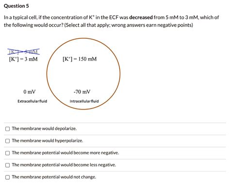 Question 5 In A Typical Cell If The Concentration Of K In The Ecf Was Decreased From 5 Mmto 3 Mm