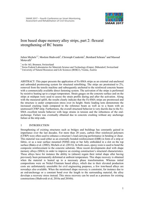 Pdf Iron Based Shape Memory Alloy Strips Part 2 Flexural Strengthening Of Rc Beams