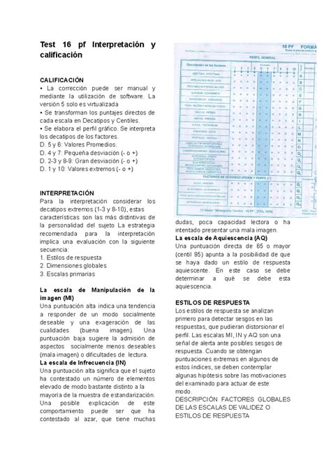 Manual De 16 Pf Ta4 Último Examen De Pruebas 2 Test 16 Pf Interpretación Y Calificación
