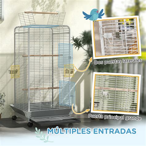 Pawhut Jaula Para Pájaros Jaula Para Loros Con Ruedas Perchas