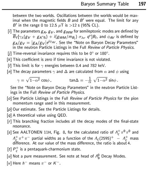 Summary Table Baryons