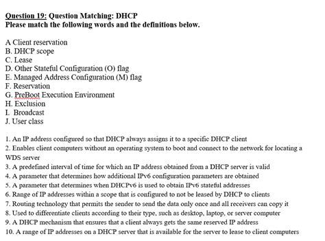 Solved Question 19 Question Matching DHCP Please Match The Chegg Com
