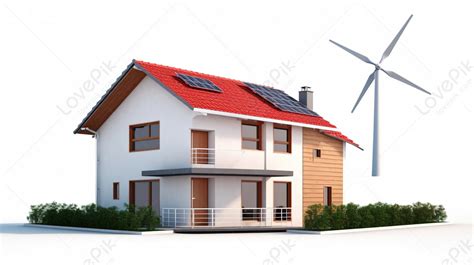 친환경 주택은 흰색 배경에 태양 전지판과 풍차가 있는 집의 3d 그림을 격리했습니다 주택 배경 하얀색 배경 흰색 그림 배경 이미지 Hd 태양 전지 패널 주택