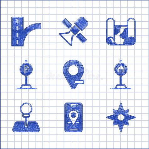 Set Location City Map Navigation Wind Rose Hotel Sign For Traffic Push Pin Parking Folded