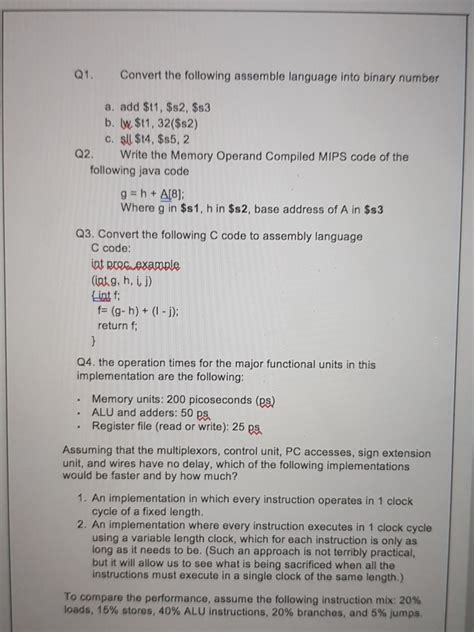 Solved Q1 Convert The Following Assemble Language Into