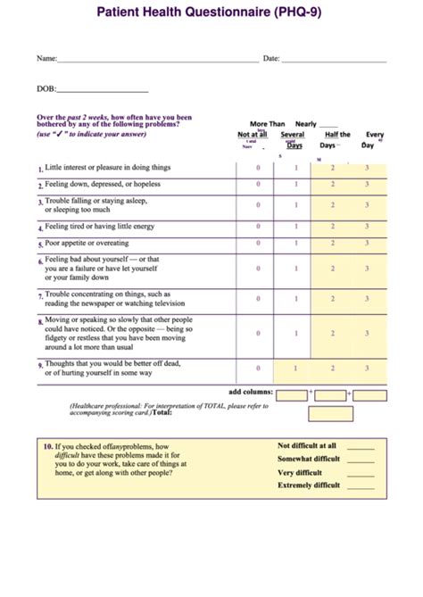 Phq 9 Fillable Form Printable Forms Free Online